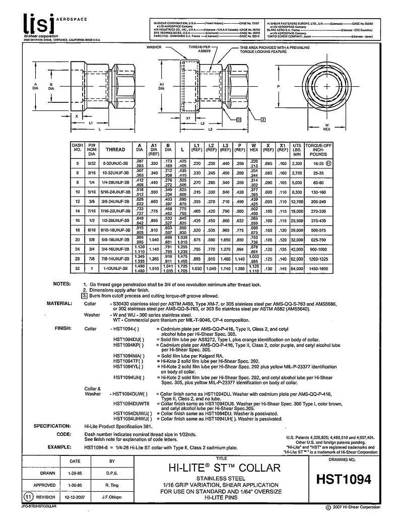 Hi-Lite Collars Distributor - HST1094 - Stainless Steel, Shear Application