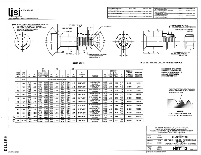 Hi-Lite Pins - HST113 - Tension Head - Titanium